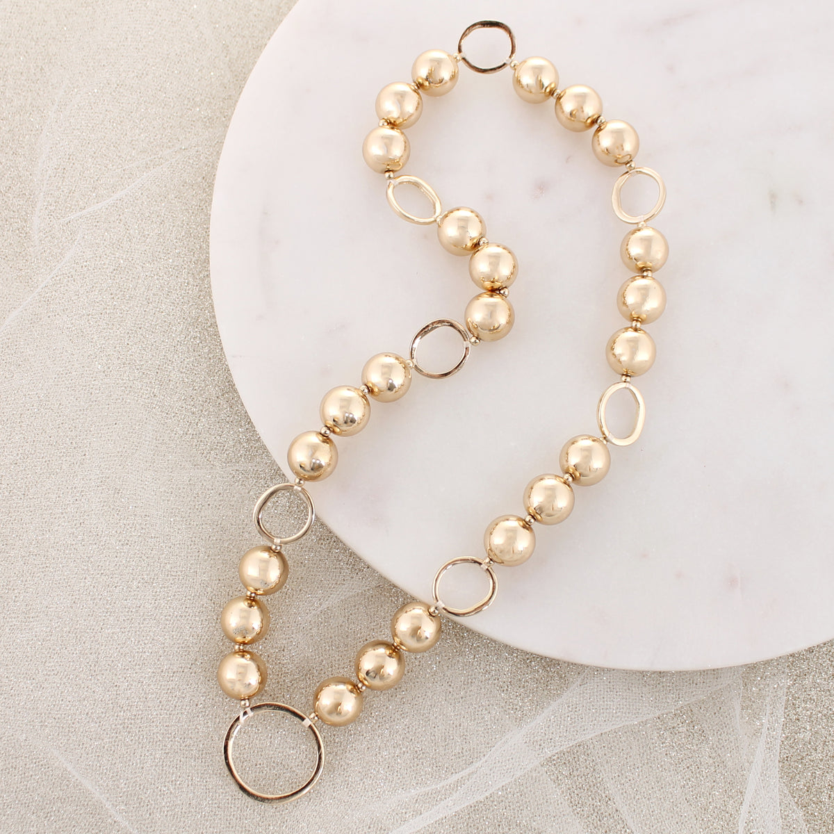 21" Gold Bead Stretch Necklace w/ Circles – Seasons Jewelry